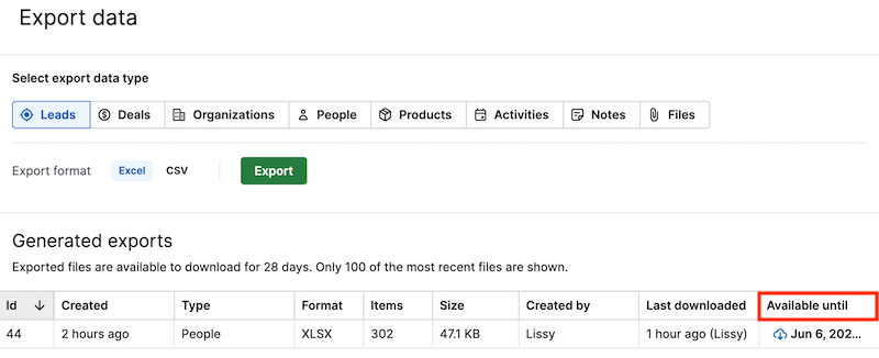 Exporting data from Pipedrive - Knowledge Base | Pipedrive
